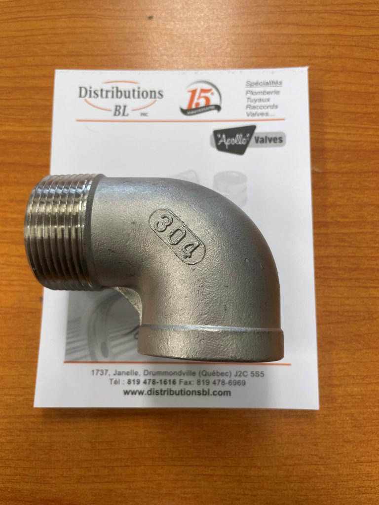 Coude mâle-femelle 3/8" / 90° en acier inoxydable 304 - Distributions BL